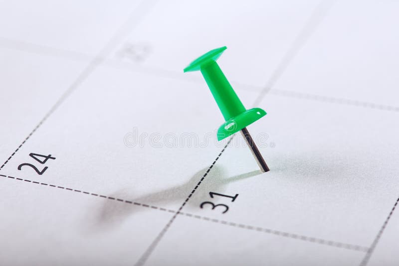 Important Date and Calendar Appointment. Green Pin on Calendar. Stock ...
