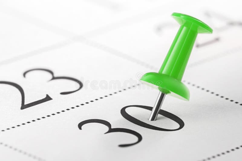Important Date and Calendar Appointment.green Pin on Calendar Stock ...