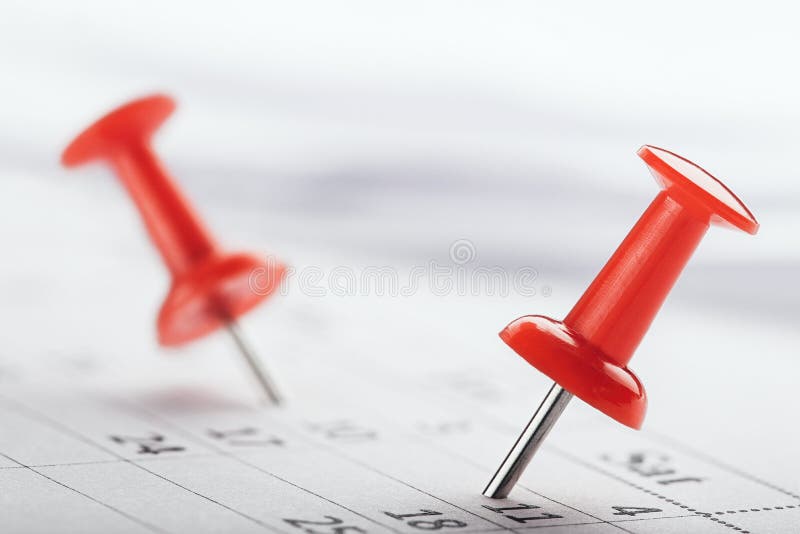 Important Date and Calendar Appointment.Pins on Calendar Stock Image ...