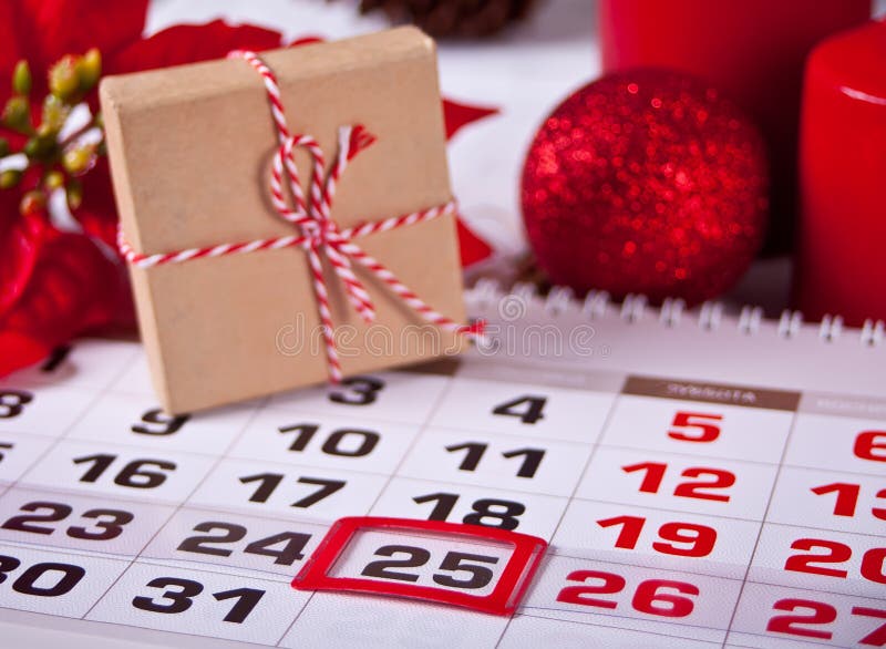 Important Date of Calendar 25 December with Gift Box and Christmas ...