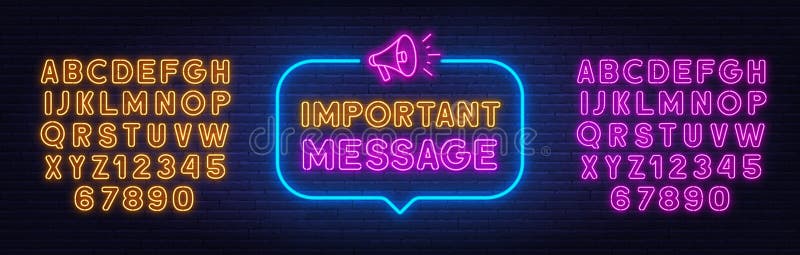 Important Message Neon Sign in the Speech Bubble on Brick Wall ...