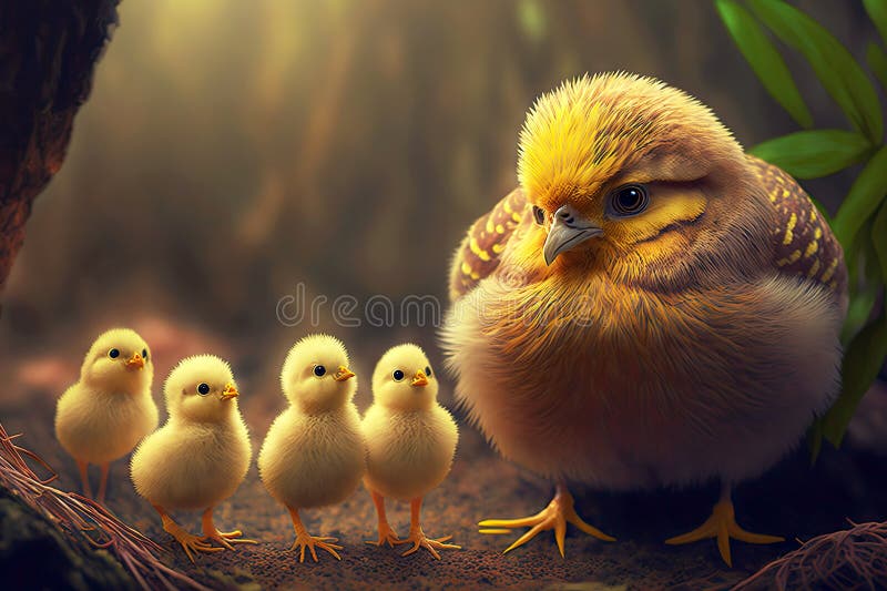 Important Mom Chicken Stands and Guards Her Cute Chicks Stock ...