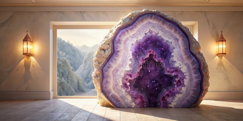 Imposing Amethyst Geode Interior Design Element, Illuminating a Serene ...