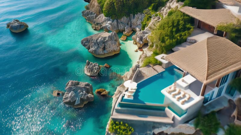 Top View of the Luxury Villa with Pool on the Seafront Stock Video ...