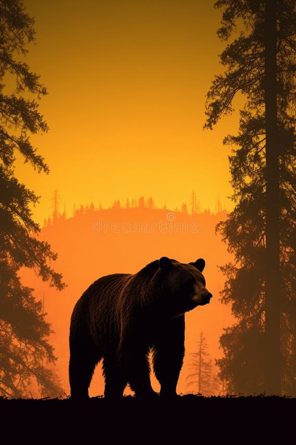 Imposing Brown Bear Howling on the Forest Stock Illustration ...