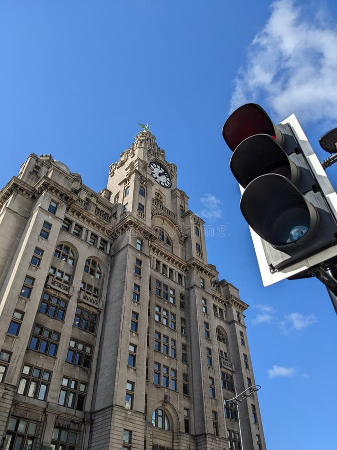 Imposing Building with Traffic Light Stock Photo - Image of large ...