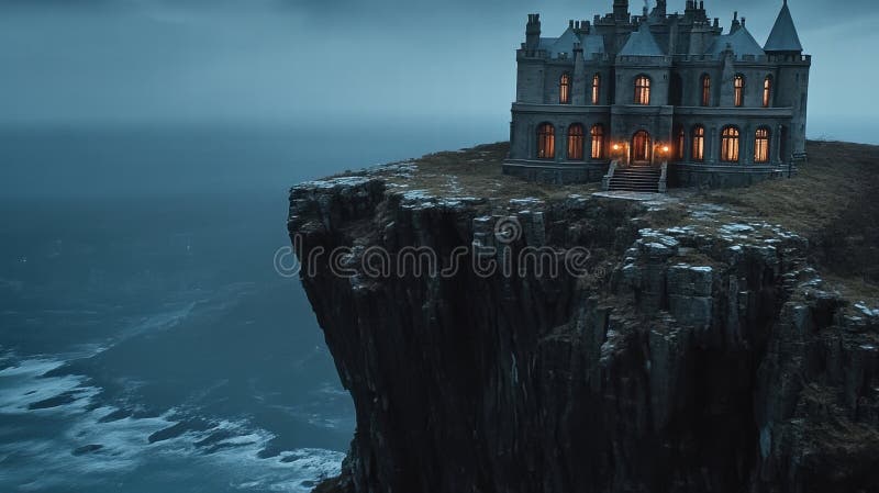 Imposing Castle Perched on a Cliff at Twilight Stock Image - Image of ...