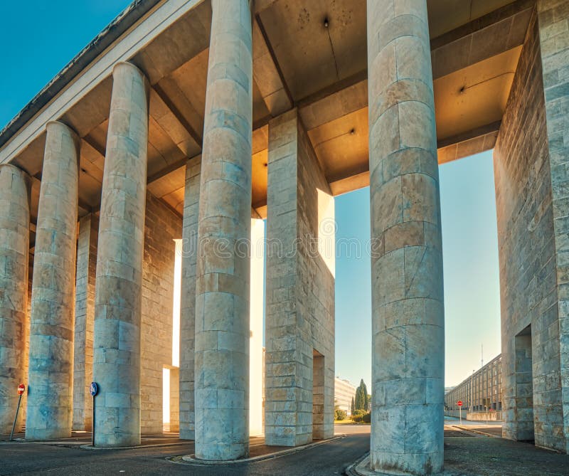 Imposing Columns on Asphalted Road Stock Photo - Image of columns ...