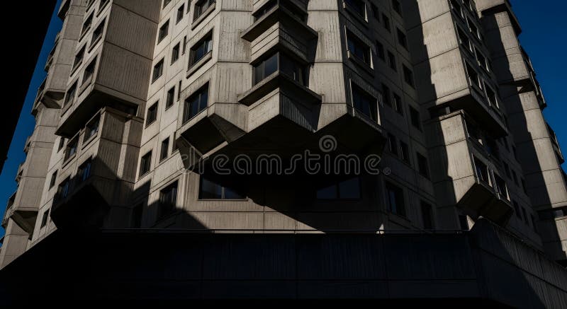 Imposing Concrete Brutalist Architecture with Strong Shadows and ...