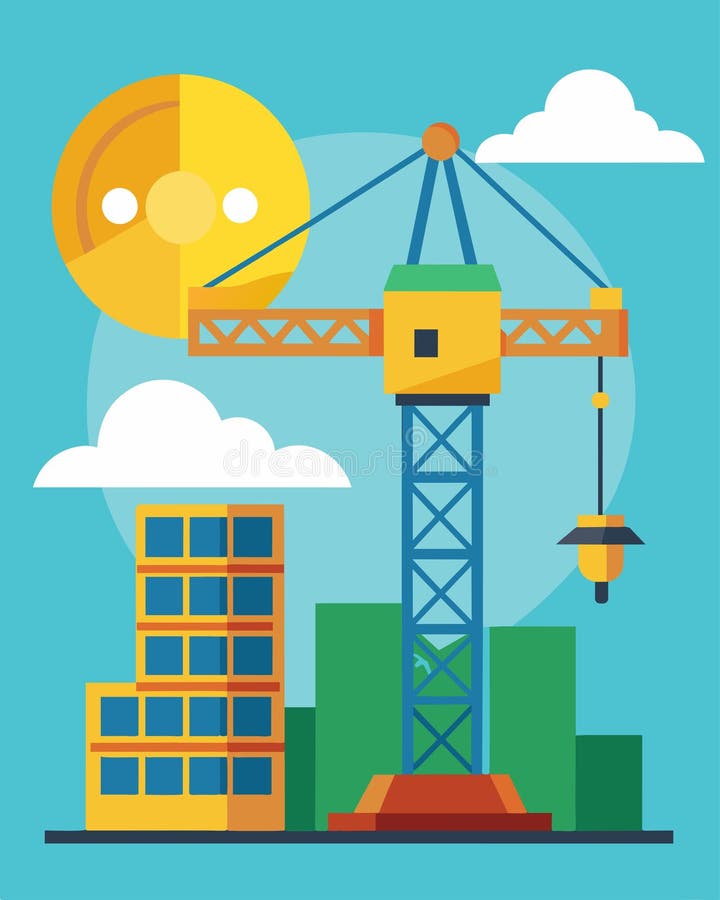 An Imposing Crane Towering Over the Site Its Boom Adorned with Solar ...