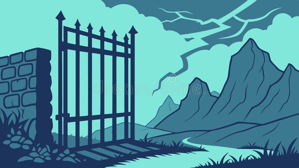 Imposing Iron Gate Against Stormy Mountains, Vector Design Generative ...