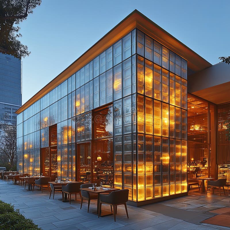 An Imposing and Modern Facade of an Restaurant Made of Large Frosted ...