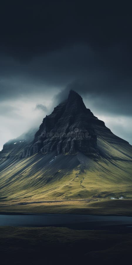Imposing Monumentality: a Dark and Foreboding Mountain in the Cloudy ...