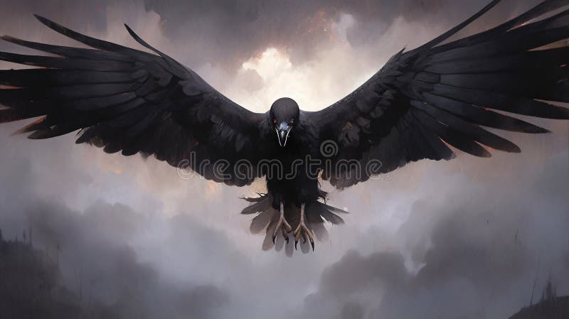 Imposing Raven in Flight with Red Eyes Stock Illustration ...