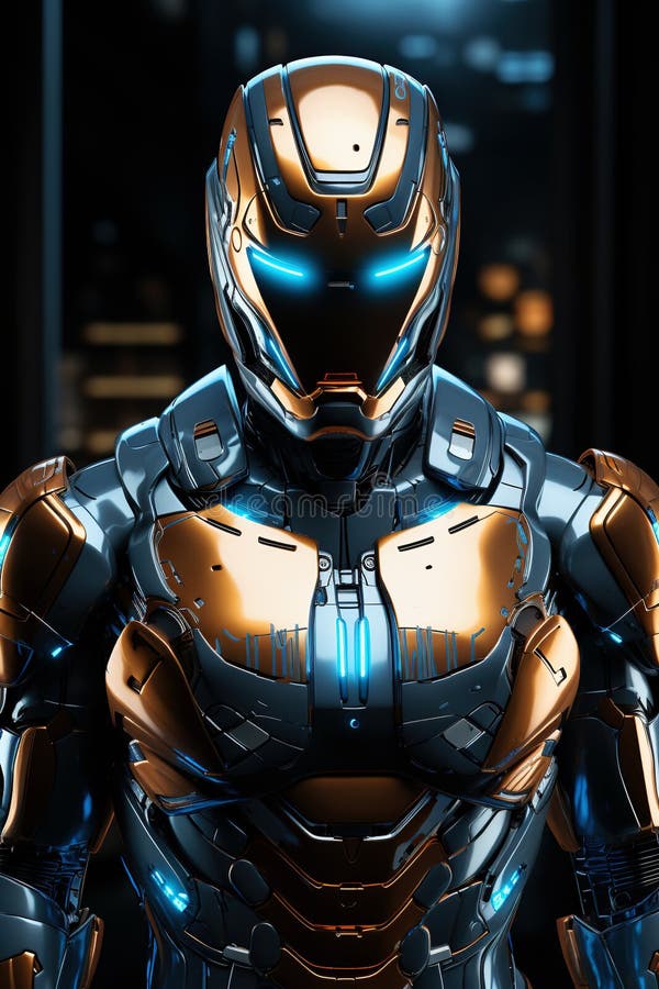 Imposing Robotic Sentinel with Luminous Blue Highlights in a Futuristic ...