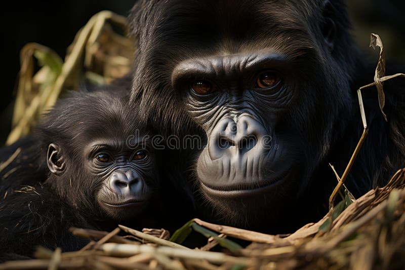 Imposing Silverback Gorilla Protecting Her Baby Stock Illustration ...