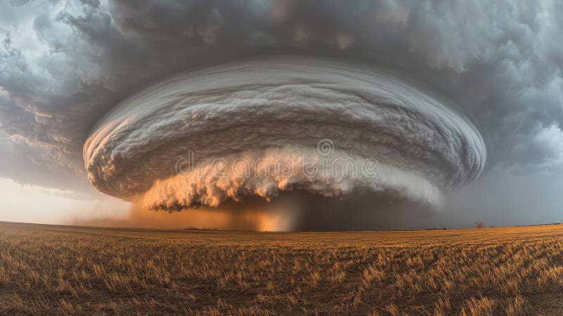 Imposing Supercell Storm Over a Golden Hour Field Stock Illustration ...