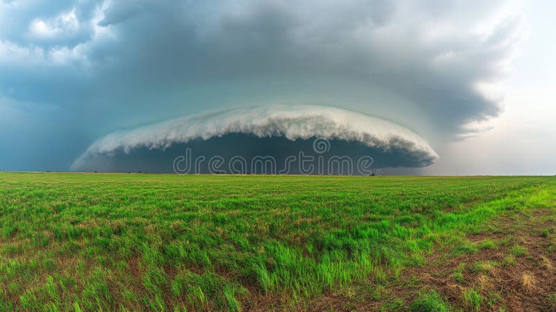 Imposing Supercell Storm Over Green Field Stock Illustration ...