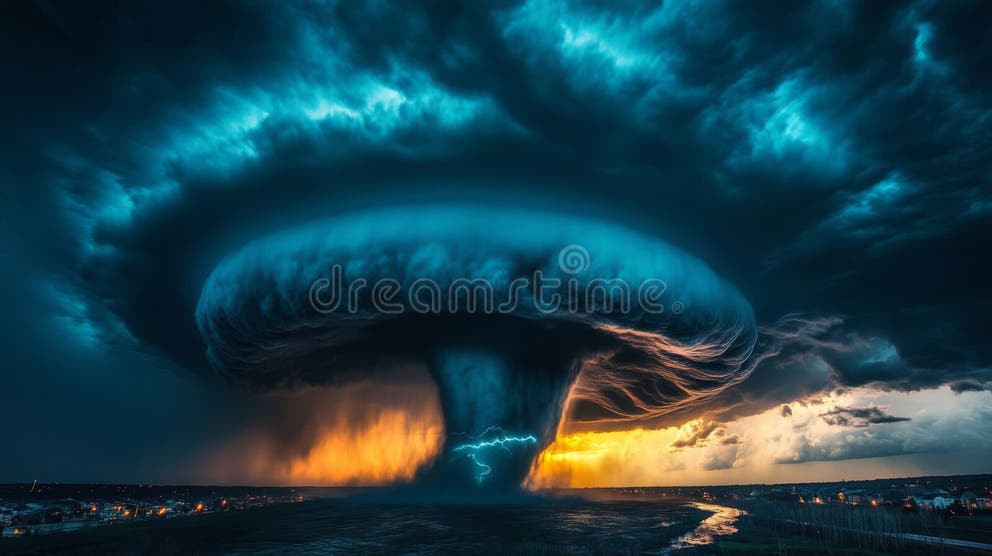 Imposing Supercell Thunderstorm with Mesocyclone at Night Stock ...