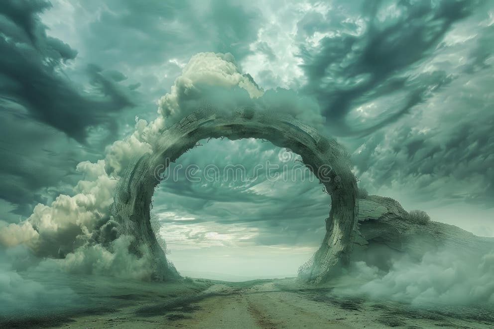 Dramatic Clouds Form an Imposing Arch Over a Desolate Landscape Stock ...