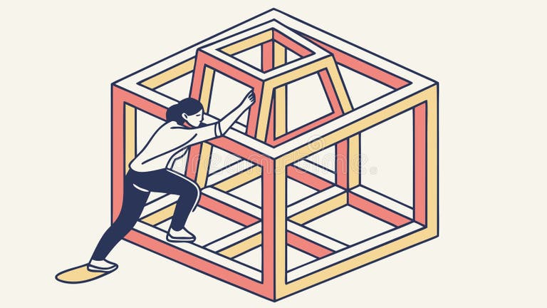 Impossible Cube Vector, Man in Escher-like Structure, Vector Design ...