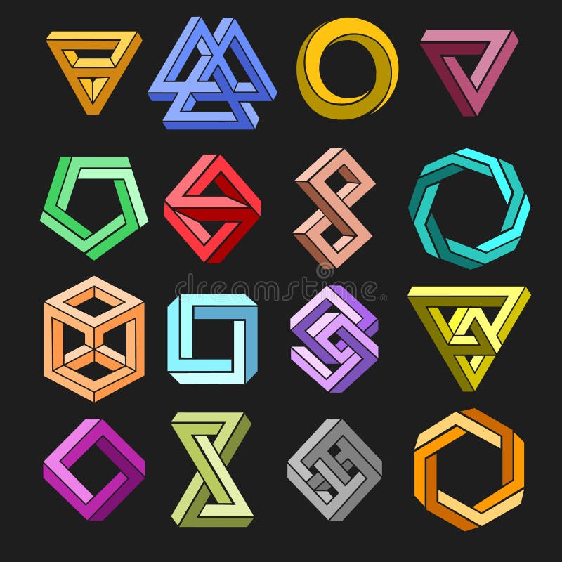Paradox Impossible Shapes, 3d Twisted Objects, Vector Math Symbols ...