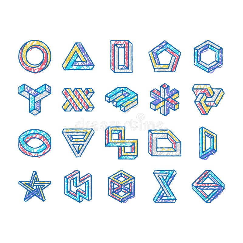 Impossible Geometric Shape Icons Hand Drawn Stock Image - Image of ...