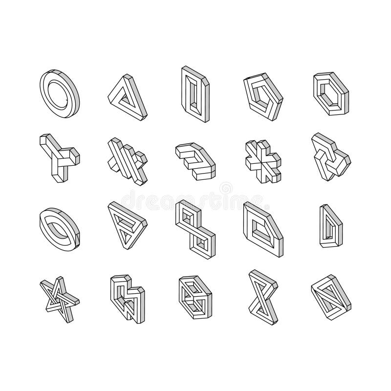 Impossible Geometric Shape Isometric Icons Set Vector Stock Vector ...