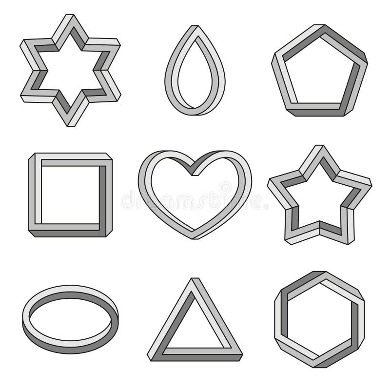 Impossible Geometric Shapes Set. Line Art Stock Vector - Illustration ...