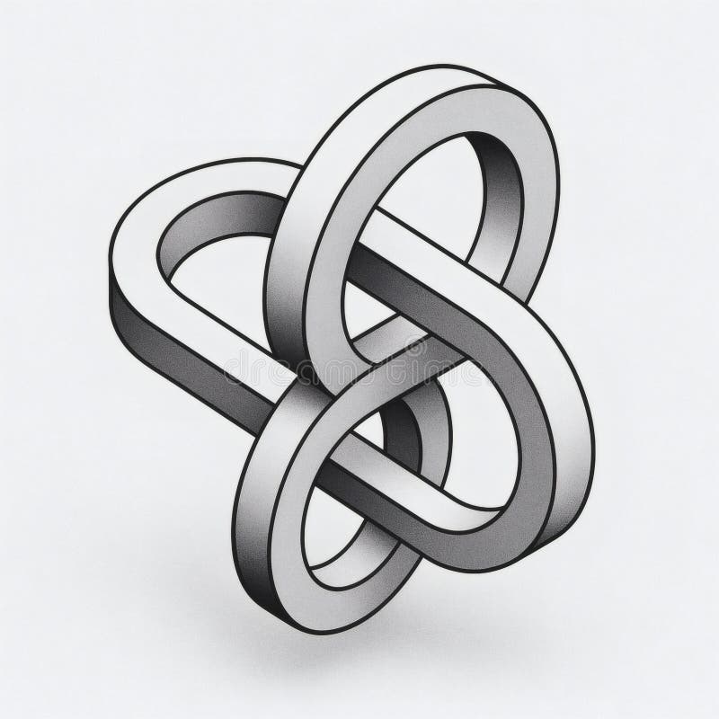 Impossible Interlocked Rings Floating Over White Background in Escher Style Stock Illustration ...