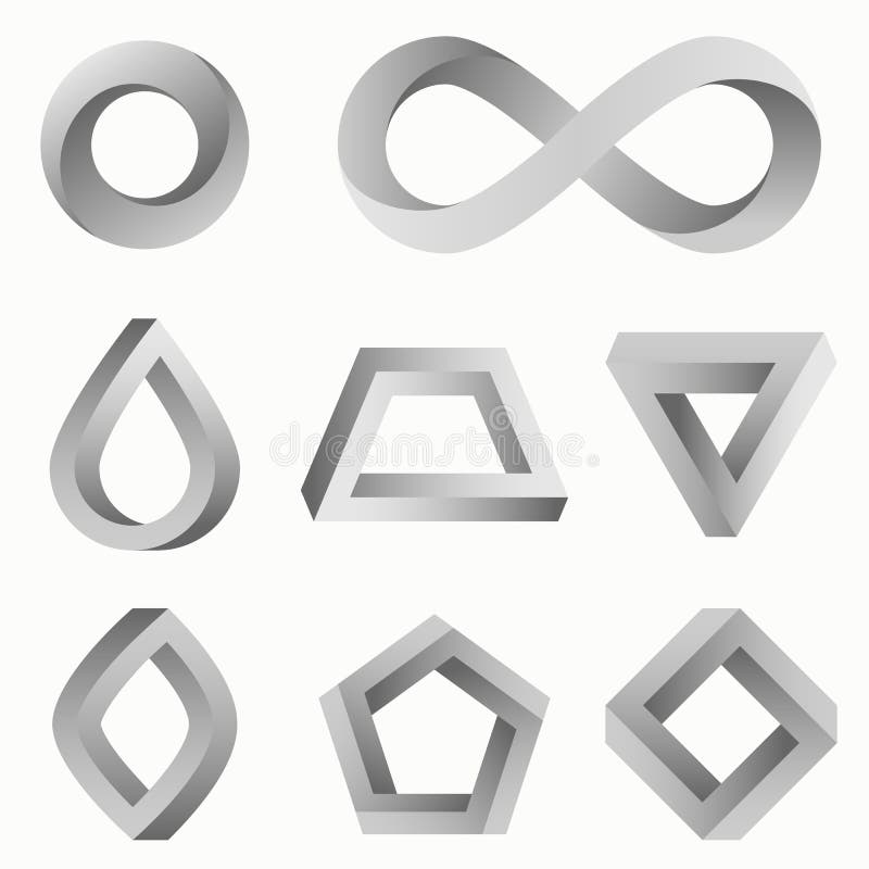 Impossible Objects: Triangle, Infinity Symbol, Circle, Square. Vector ...