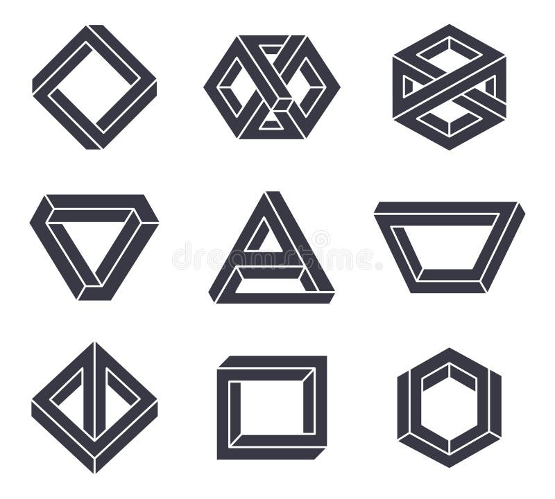 Impossible, Optical Illusion Shapes, Geometric Elements. Linear Unreal Figures, Abstract ...