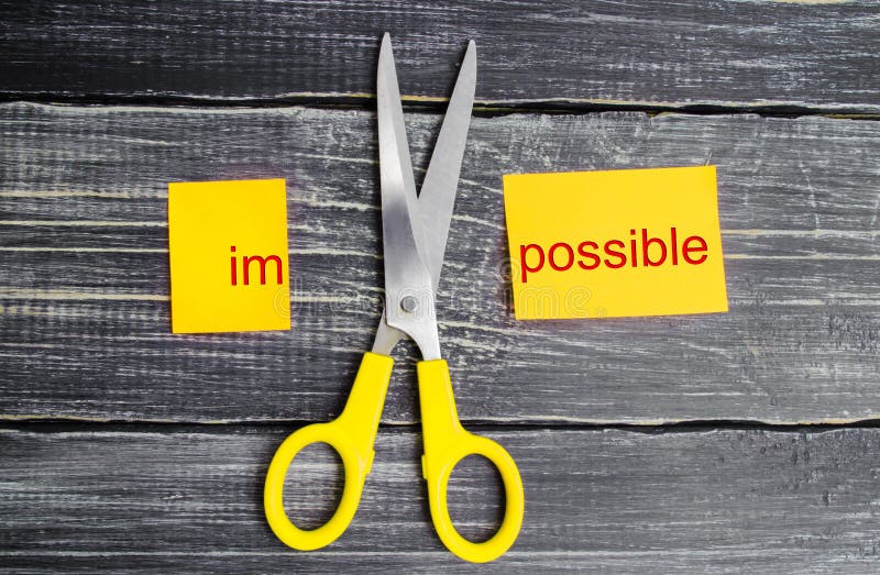 Impossible is Possible Concept. Card with the Text Impossible, Scissors ...