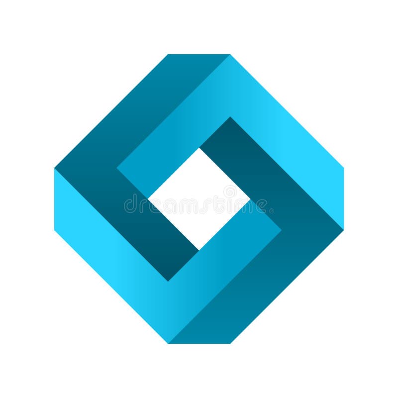 Blue Impossible Rectangle Penrose Shape. Esher Geometric Object. Stock ...