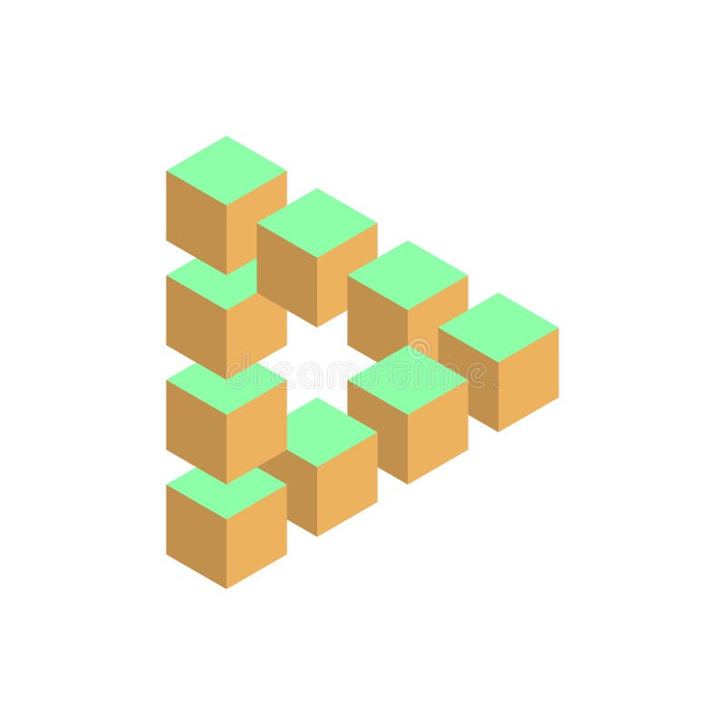 Impossible Triangle in Three Different Colors. 3D Cubes Arranged As ...