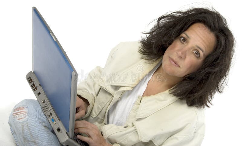Impoverished Woman with Laptop Stock Image - Image of people, brunette ...