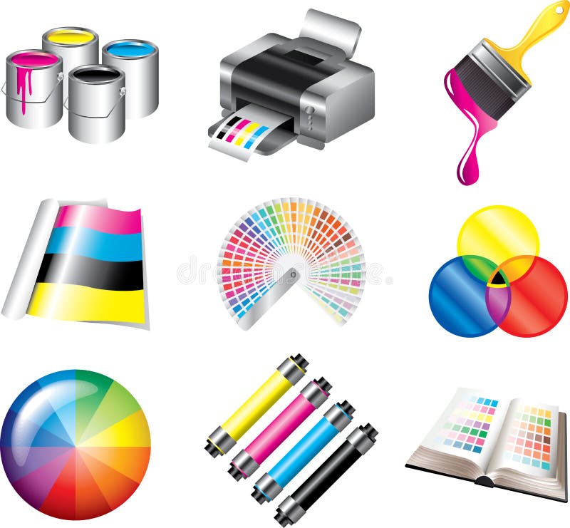 Iconos De Impresión Y Colores CMYK Ilustración del Vector - Ilustración ...