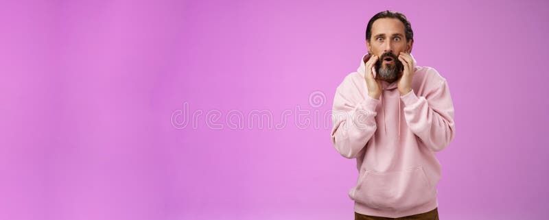 Impressed Surprised Handsome Adult Bearded Man Grey Hair Attend Barber