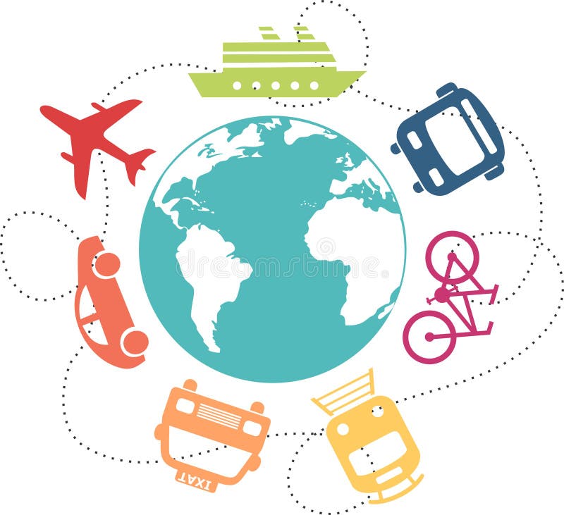Icons of Transport Vehicles Around the Earth Stock Vector ...