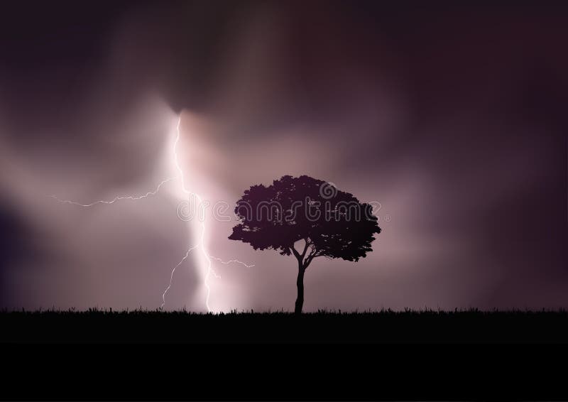 A Stormy Night with a Lightning Bolt that Illuminates a Countryside ...