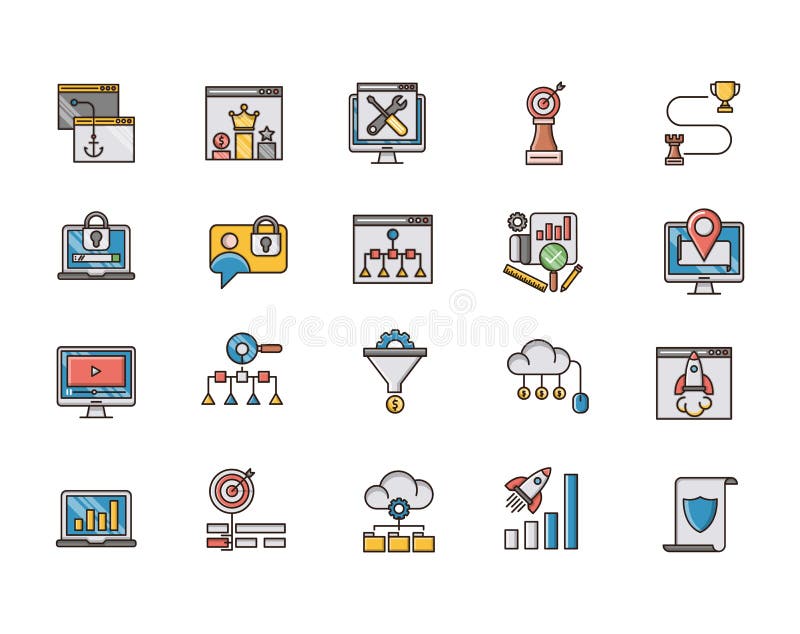 Set of Search Engine Optimization Icons, Simple Filled Outline Pictogram Pack. Stock Vector ...