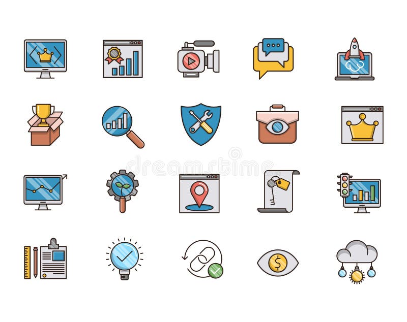 Set of Search Engine Optimization Icons, Simple Filled Outline ...