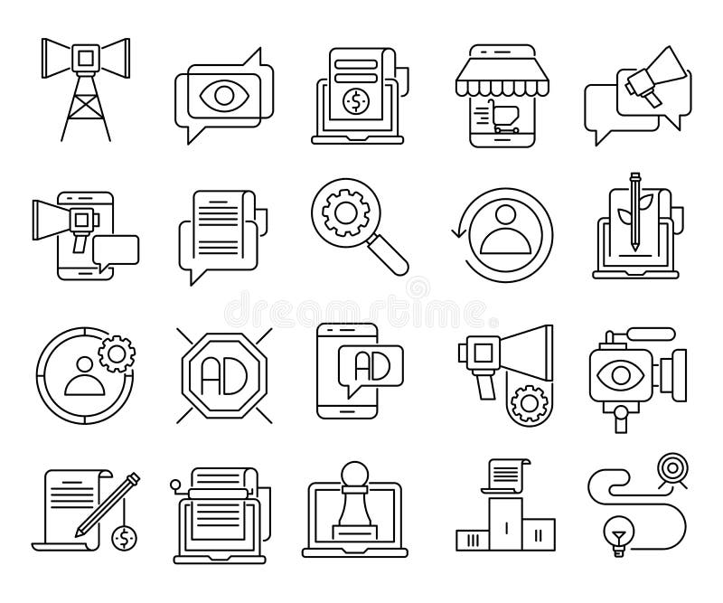 Digital Marketing Icons, Simple Mono Line Pictogram Pack. Stock Vector ...