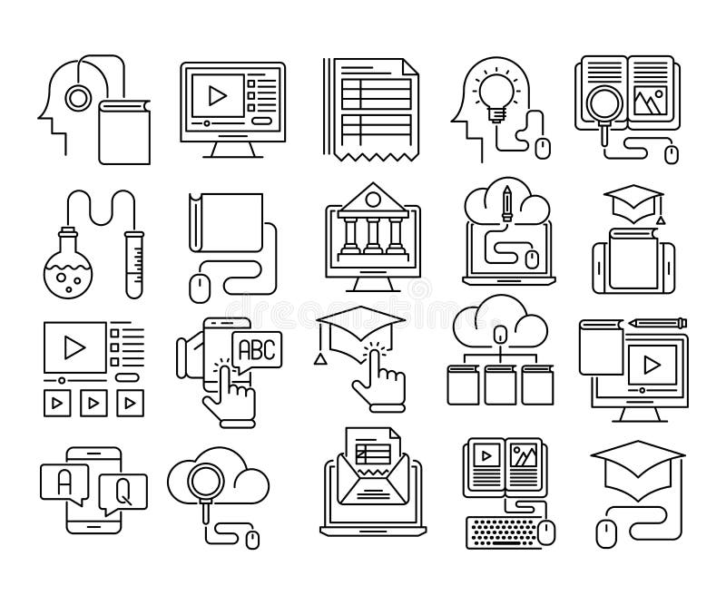 Online Education Icons, Simple Mono Line Pictogram Pack. Stock Vector ...