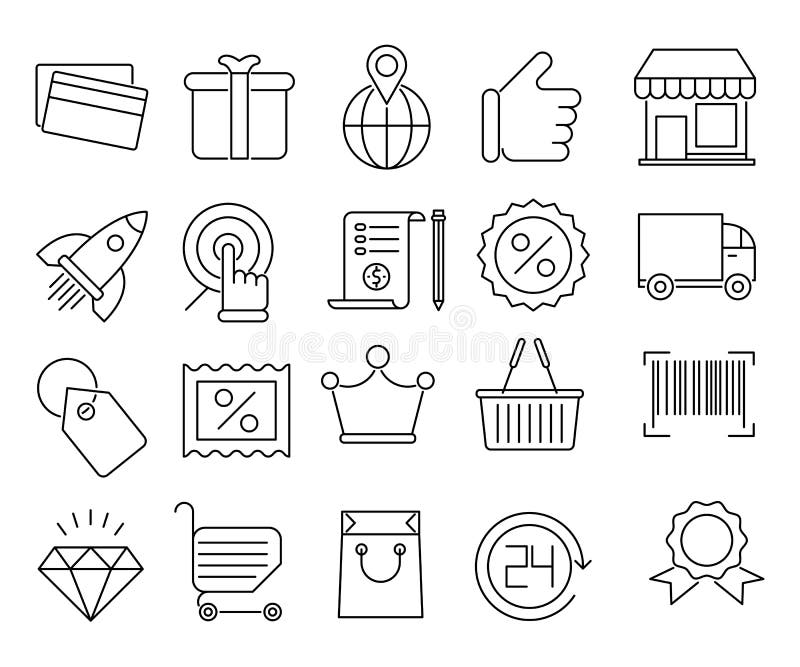 Shopping and Retail Icons, Simple Mono Line Pictogram Pack. Stock ...
