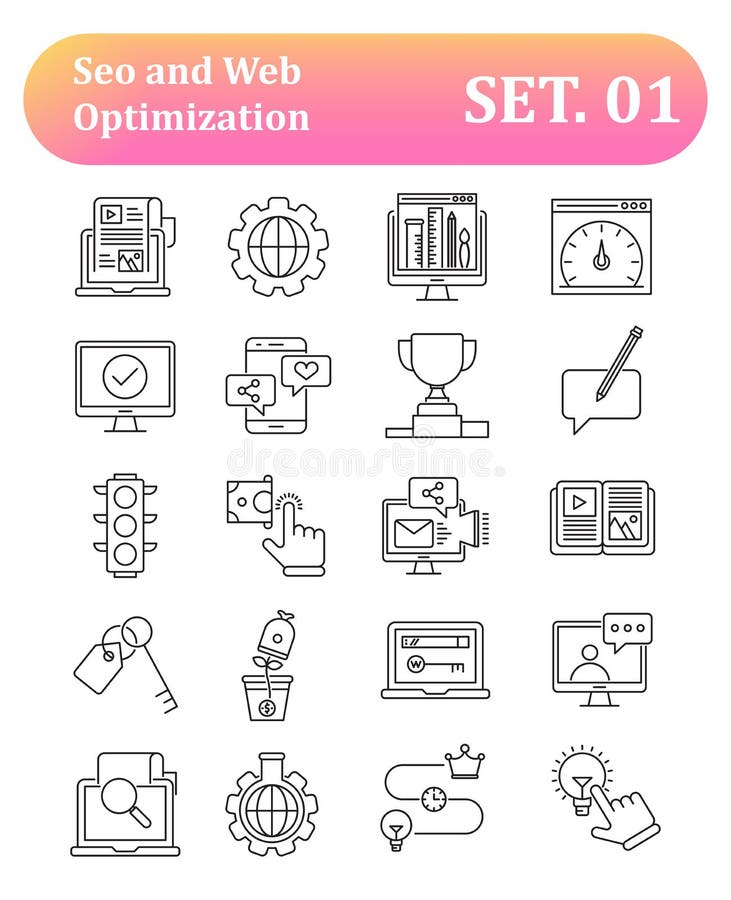 Thin Line Icons Set of Search Engine Optimization Icons, Simple Mono Line Pictogram Pack. Stock ...