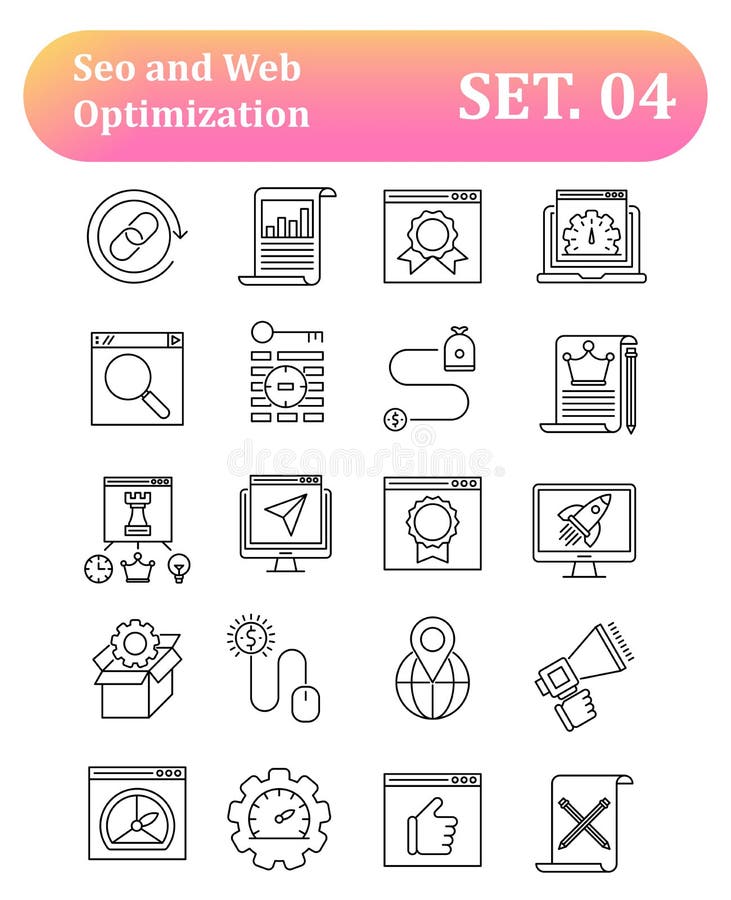 Thin Line Icons Set of Search Engine Optimization Icons, Simple Mono Line Pictogram Pack. Stock ...