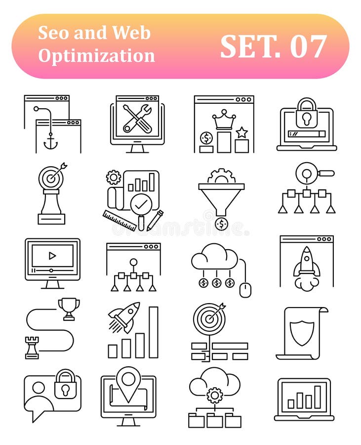 Thin Line Icons Set of Search Engine Optimization Icons, Simple Mono Line Pictogram Pack. Stock ...