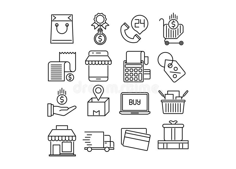 Icons Set of Commerce, Simple Outline Pictogram Pack Stock Vector ...