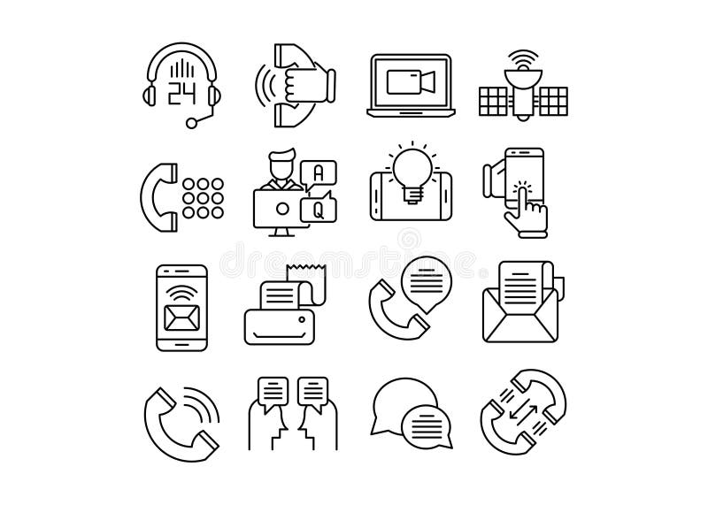 Icons Set of Communication, Simple Outline Pictogram Pack Stock Vector ...